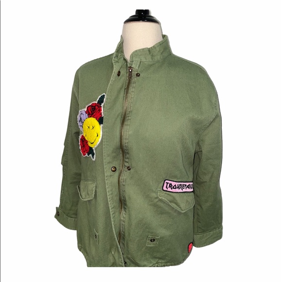 Zara | Jackets & Coats | Zara Army Green Smiley World Jacket | Poshmark